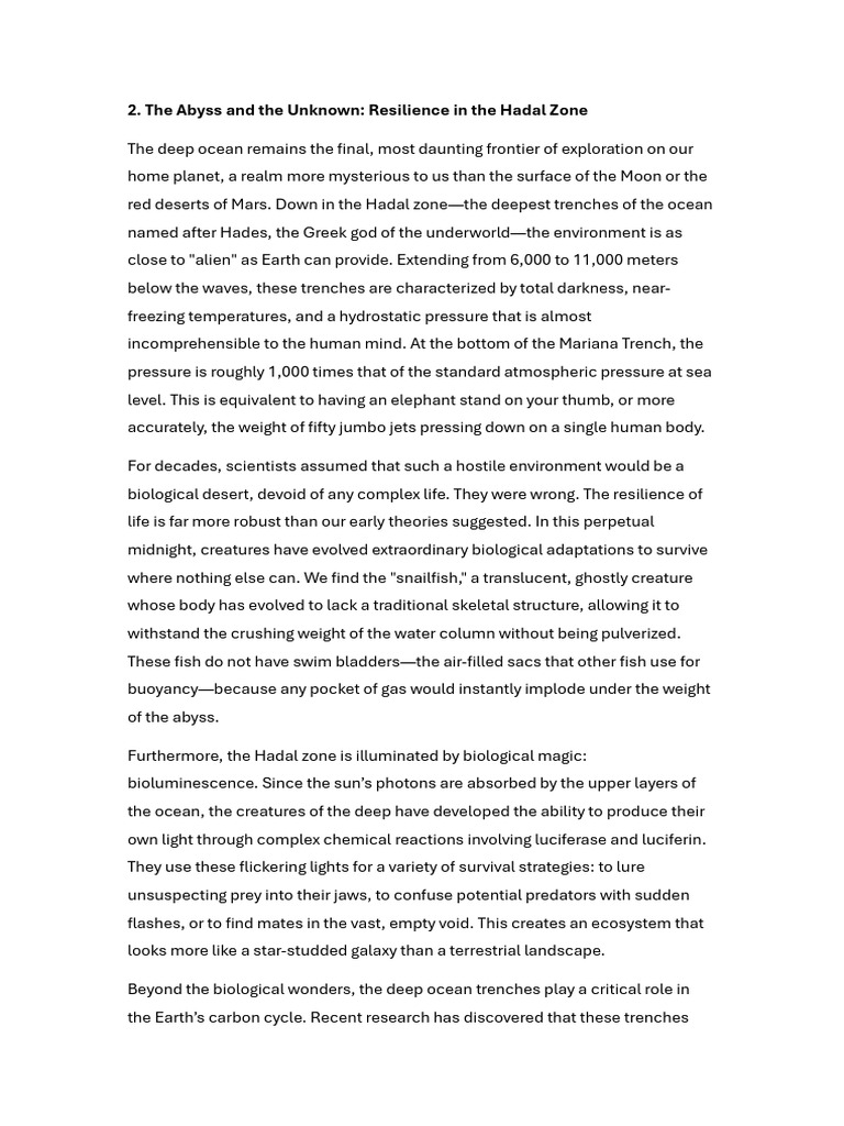 Resilience in The Hadal Zone | PDF | Oceans | Deep Sea