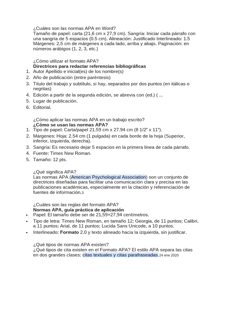 Normas APA: Guía de Formato en Word | PDF