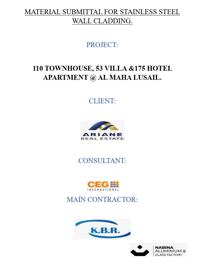Material Submittal For Stainless Steel Wall Cladding | PDF | Door | Glasses