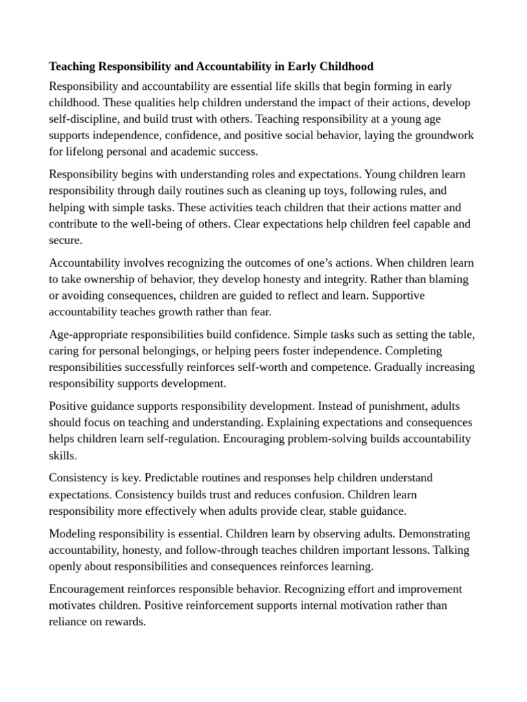 Teaching Kids Responsibility Early | PDF | Accountability ...