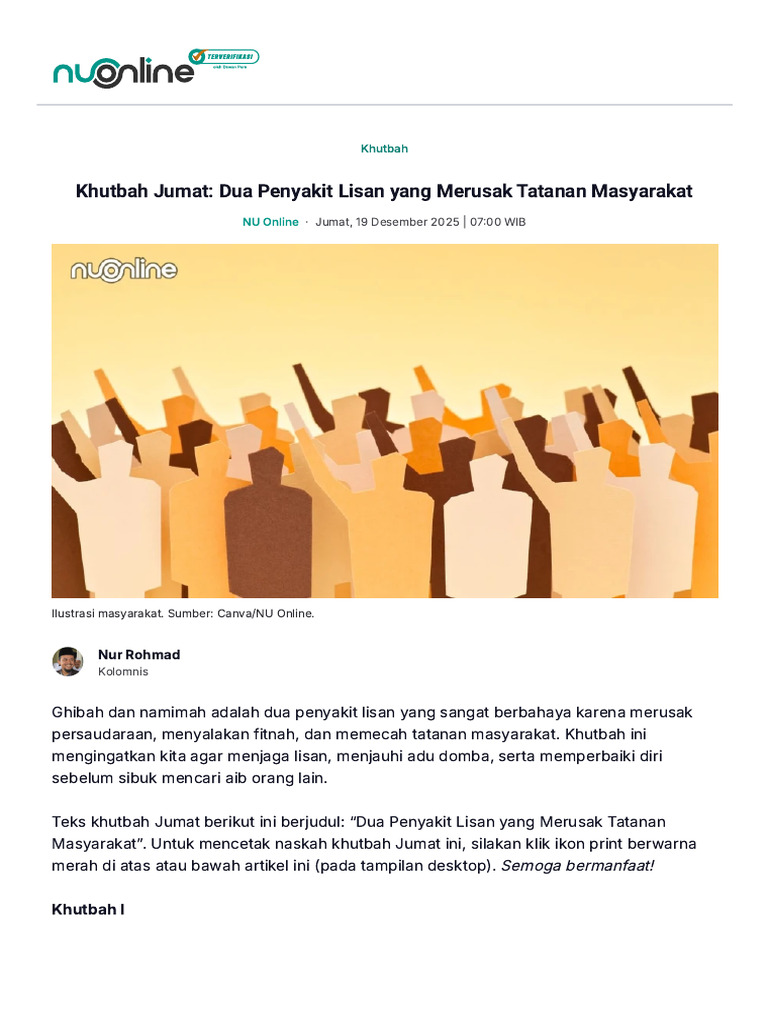 Dua Penyakit Lisan yang Merusak Masyarakat | PDF