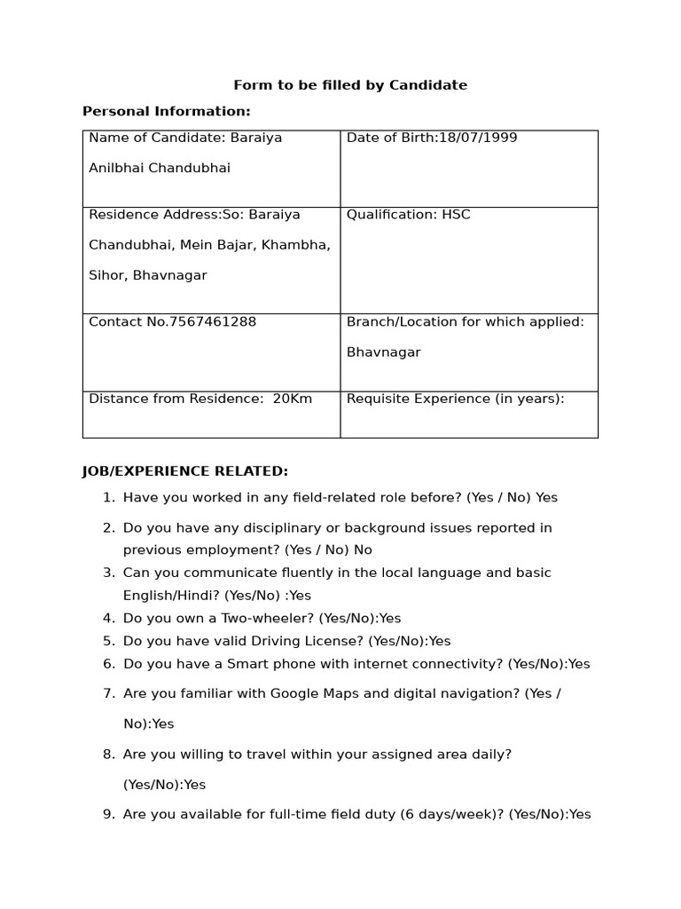 Form For Candidates-1 | PDF