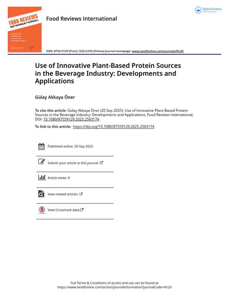 Use of Innovative Plant-Based Protein Sources in The Beverage Industry ...