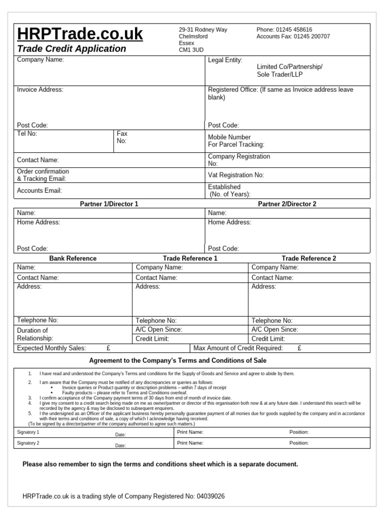 Trade Credit Application Form | PDF | Invoice | Receipt