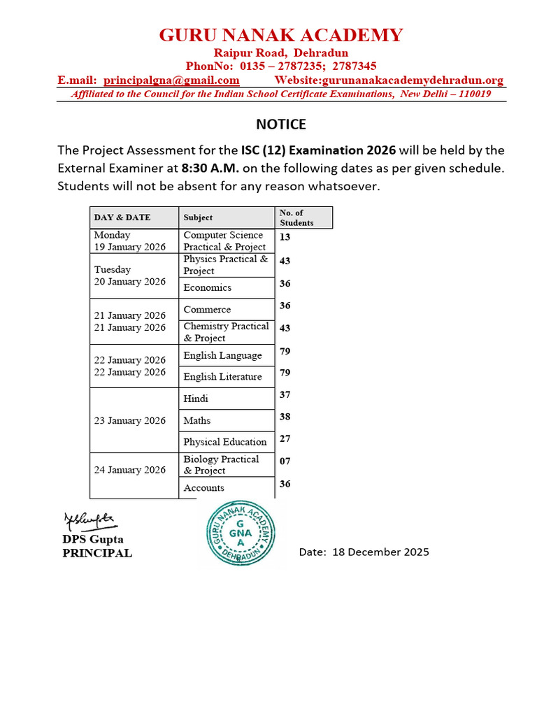 ISC 2026 Project Assessment Schedule | PDF