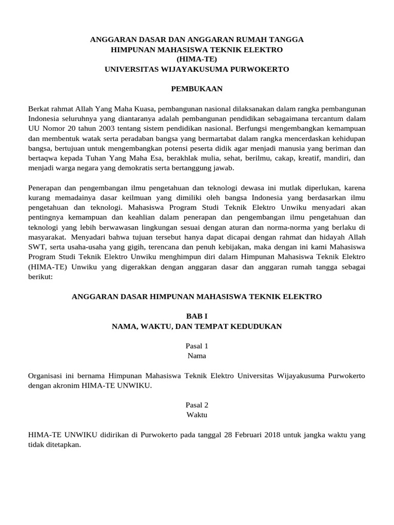 AD/ART HIMA-TE Tahun 2024-2025 | PDF