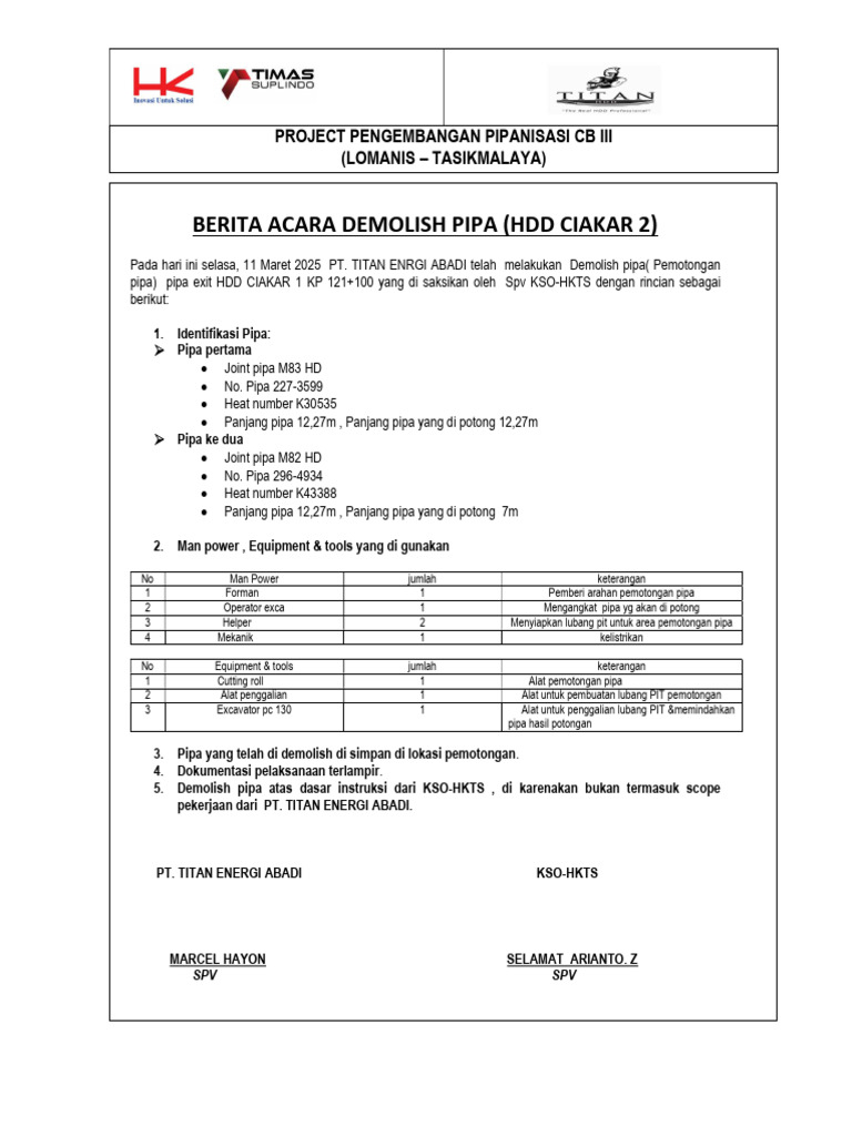 Demolish Pipa HDD CIAKAR 2 oleh PT. TITAN | PDF