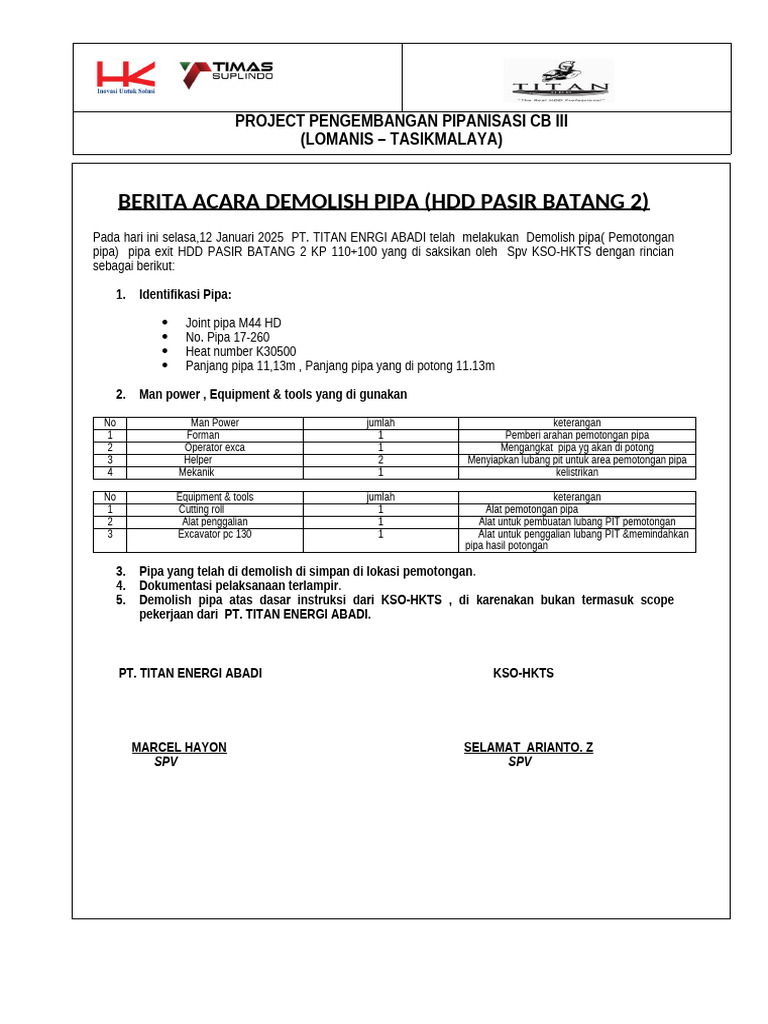 Demolish Pipa HDD Pasir Batang 2 | PDF