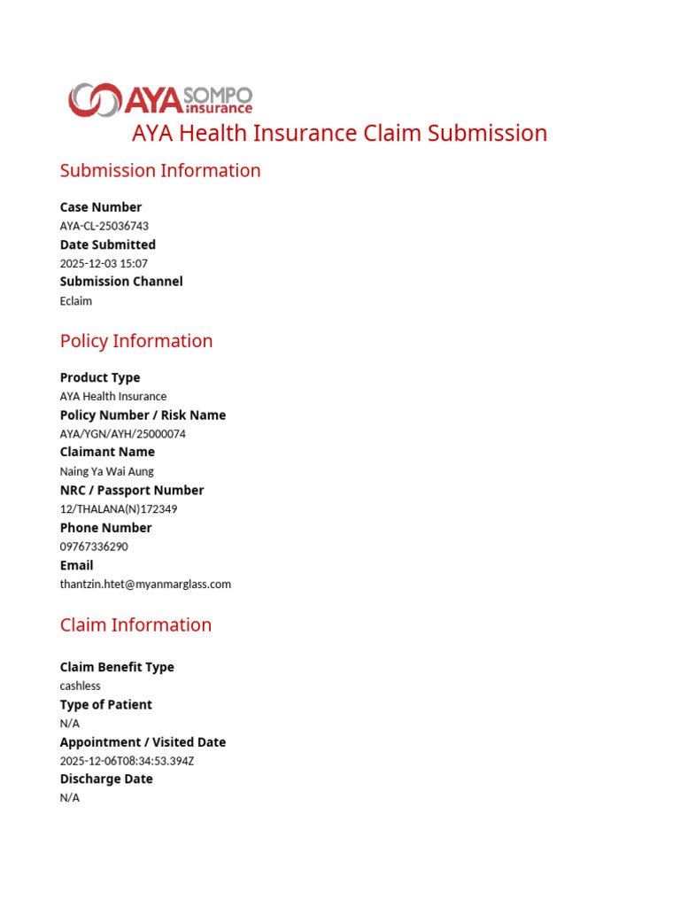 E Claim Submission NonMotor AYAHealth Eclaim 12-03-2025!15!07 PDF | PDF