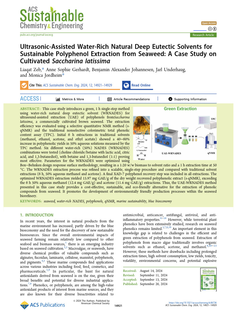 Ultrasonic Assisted Water Rich Natural Deep Eutectic Solvents For ...