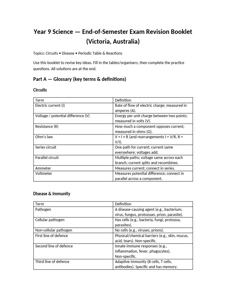 End of Year Exam Review Booklet | PDF | Series And Parallel Circuits ...