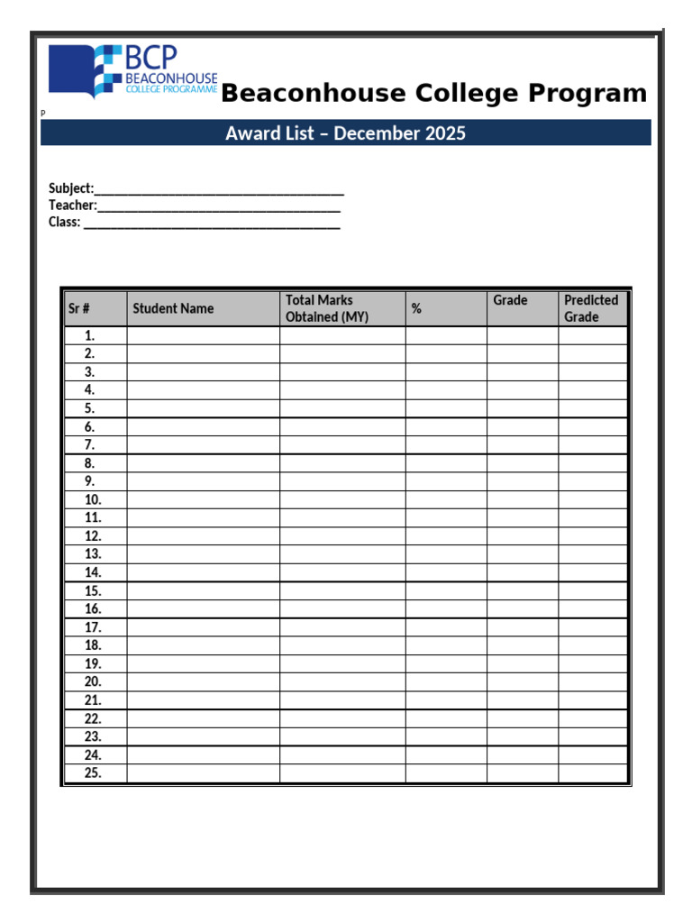Beaconhouse College Program Award List | PDF