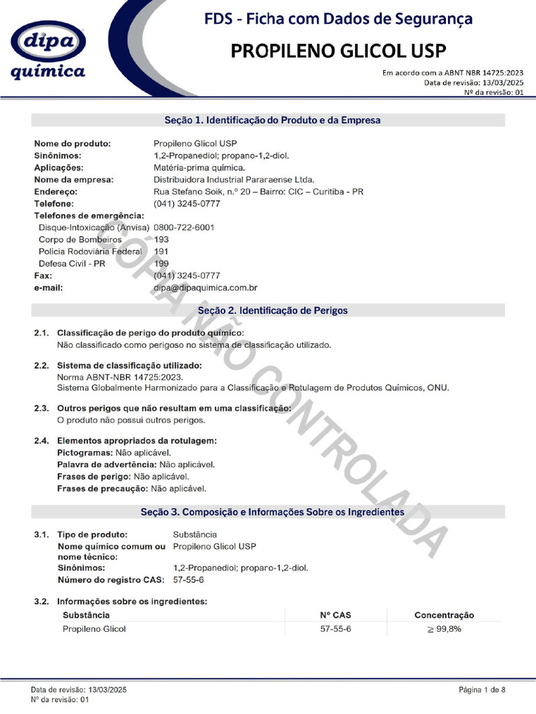 Propileno Glicol Uspfds - PDF FDS | PDF