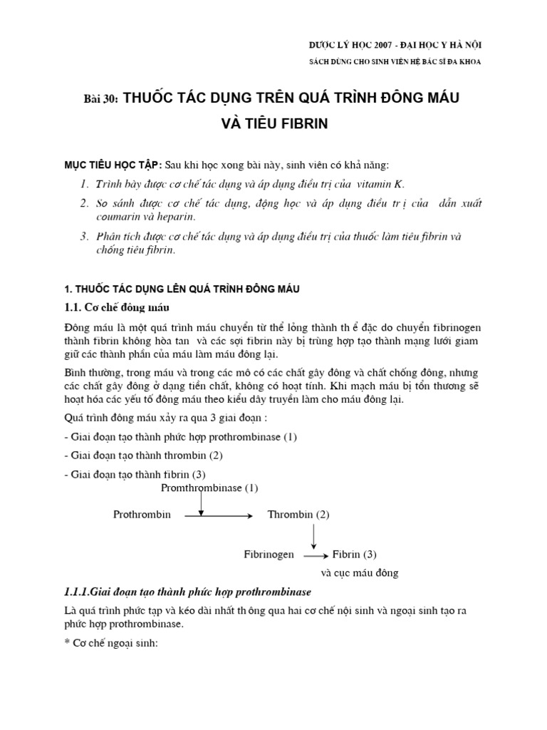 Bai 30 - Thuoc Tac Dung Tren Qua Trinh Chong Dong Va Tieu Fibrin | PDF