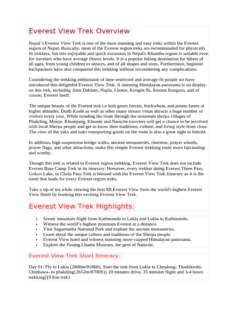 Everest View Trek Old | PDF | Mount Everest