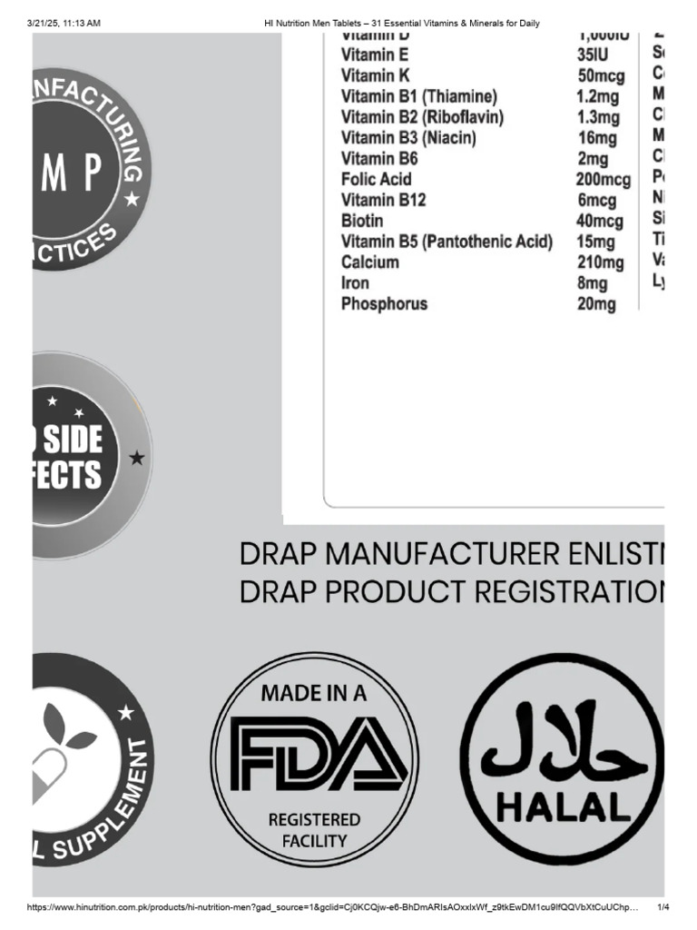 HI Nutrition Men Tablets - 31 Essential Vitamins & Minerals For Daily | PDF