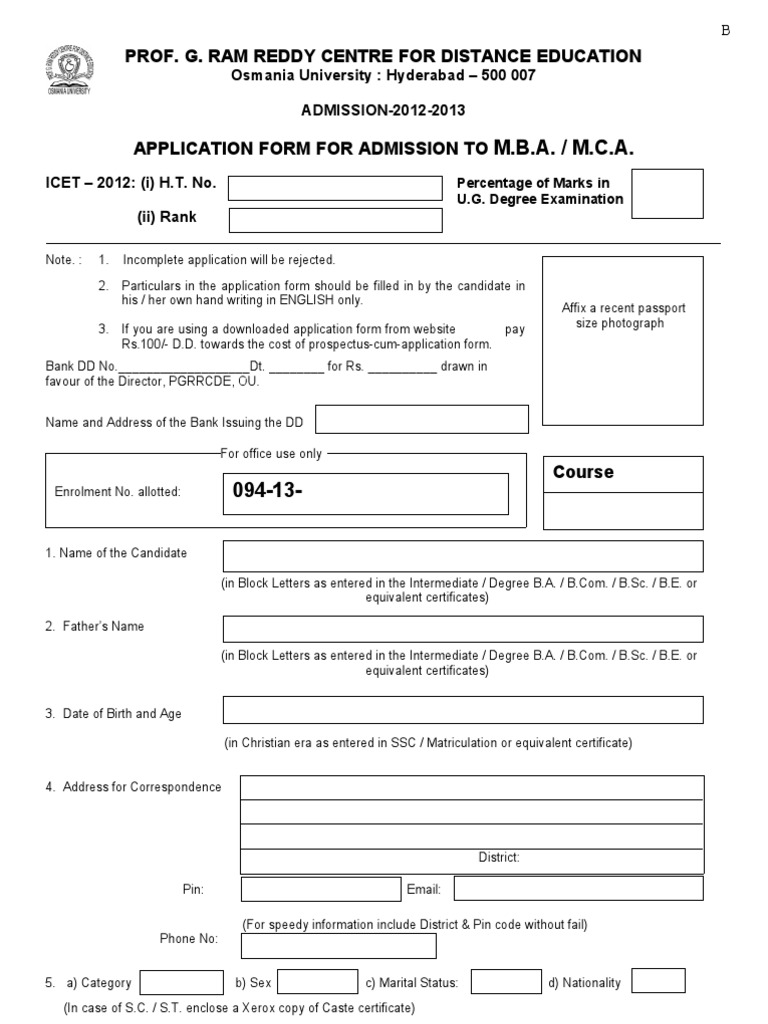 Application Form MBA | PDF | Master Of Business Administration ...