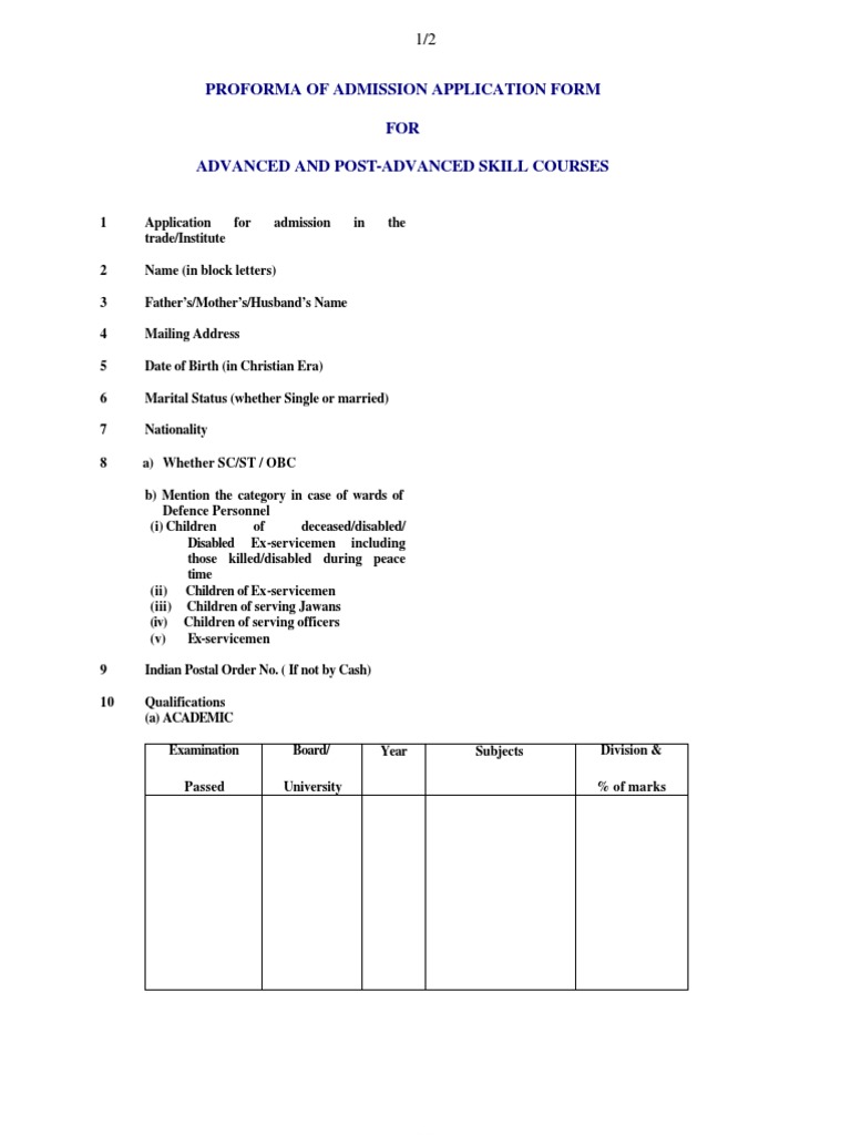 Admission Form 2 | PDF