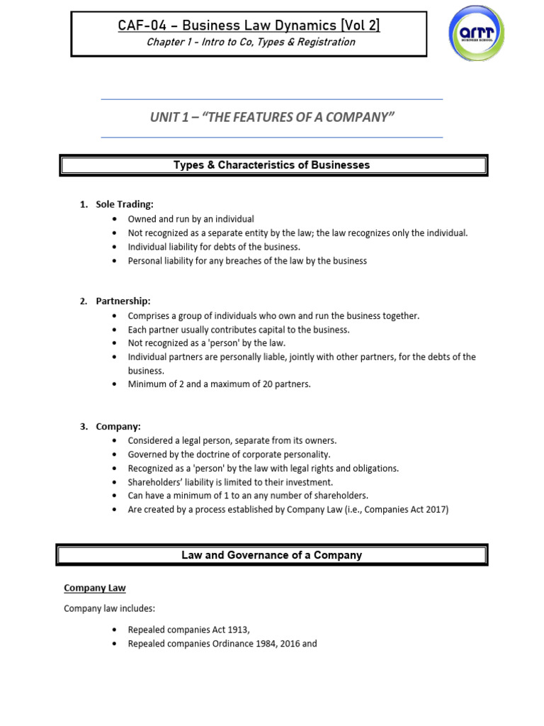 Chapter 1 - Company Intro, Types & Registration | PDF | Corporate Law ...