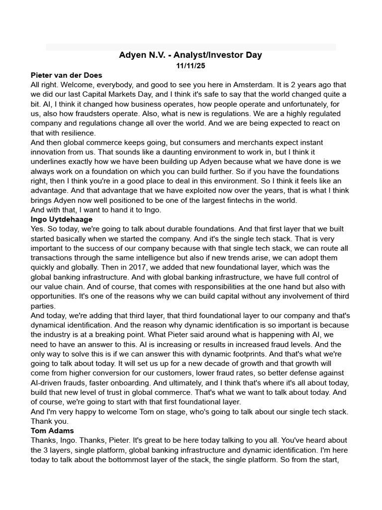 Adyen N.V. - Analyst - Investor Day | PDF | Artificial Intelligence ...