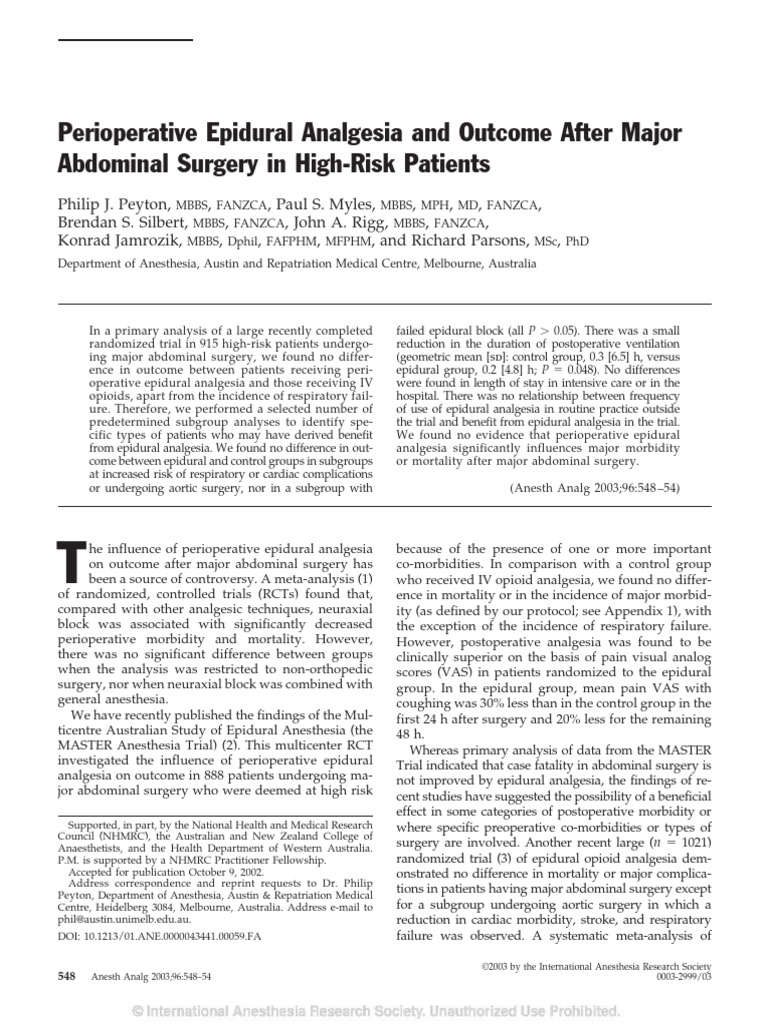 Perioperative Epidural Analgesia and Out | PDF | Anesthesia | Heart Failure