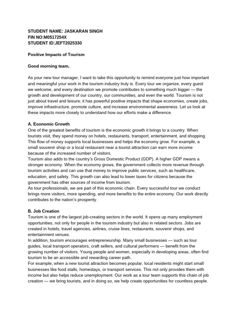 Student Name - Jaskaran Singh | PDF | Tourism | Gross Domestic Product