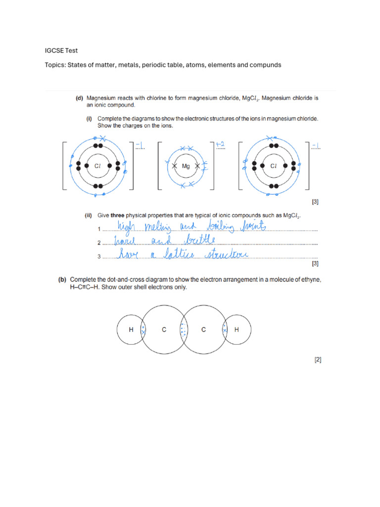 Igcse Test States, Metals, Periodic, Atom, E, C | PDF