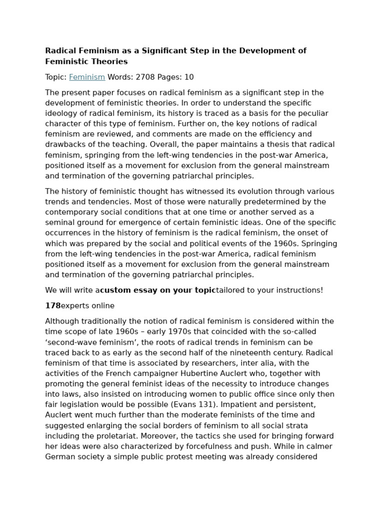 Radical Feminism As A Significant Step in The Development of Feministic ...