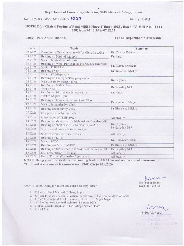 Notice For Clinical Posting MBBS Batch - 2023 | PDF
