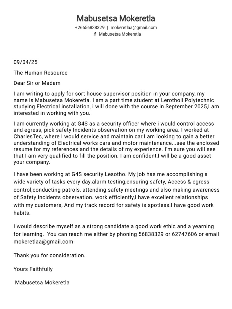 CV Sort House Supervisor | PDF