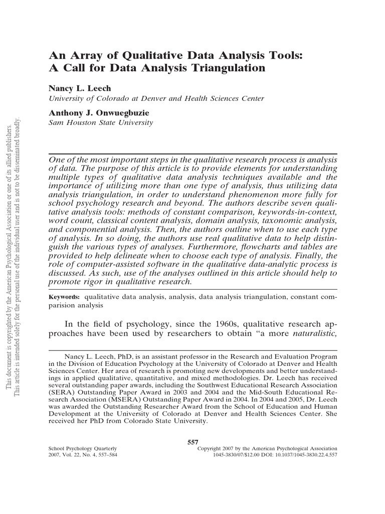 An Array of Qualitative Data Analysis Tools: A Call For Data Analysis ...