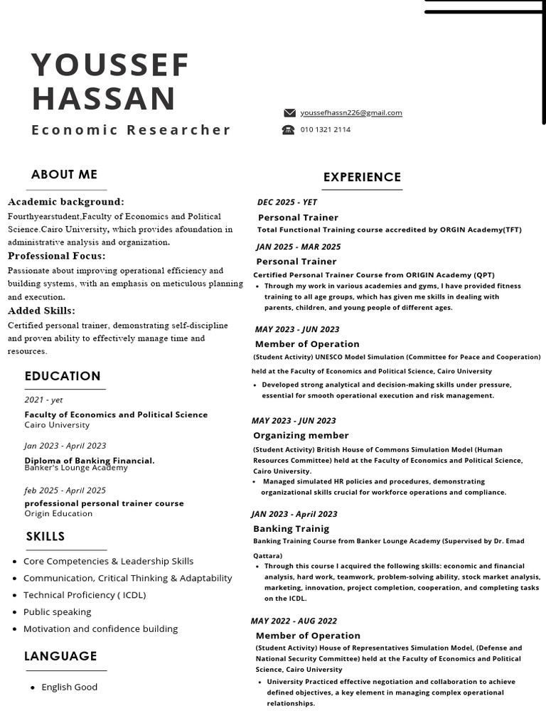 Professional Minimalist CV Resume | PDF | Skill | Personal Trainer