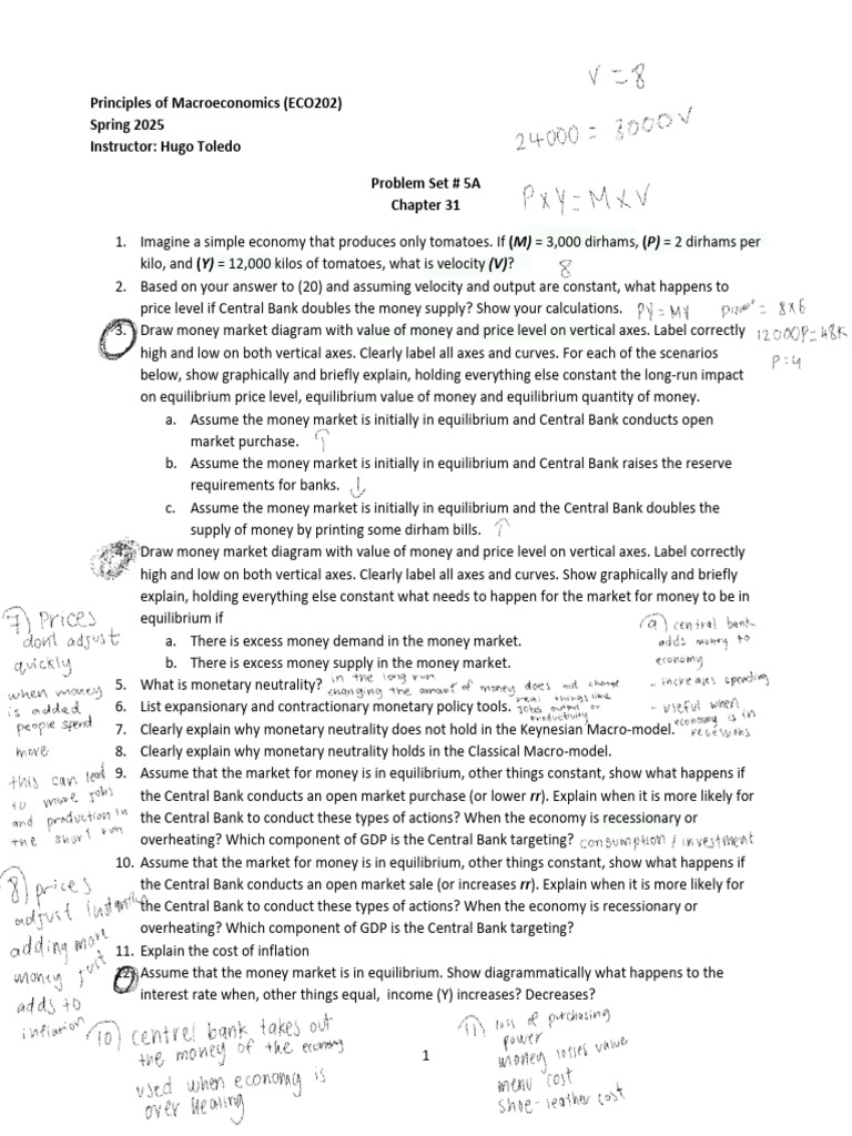 Macroeconomics Problem Set on Money Market | PDF | Economic Equilibrium ...