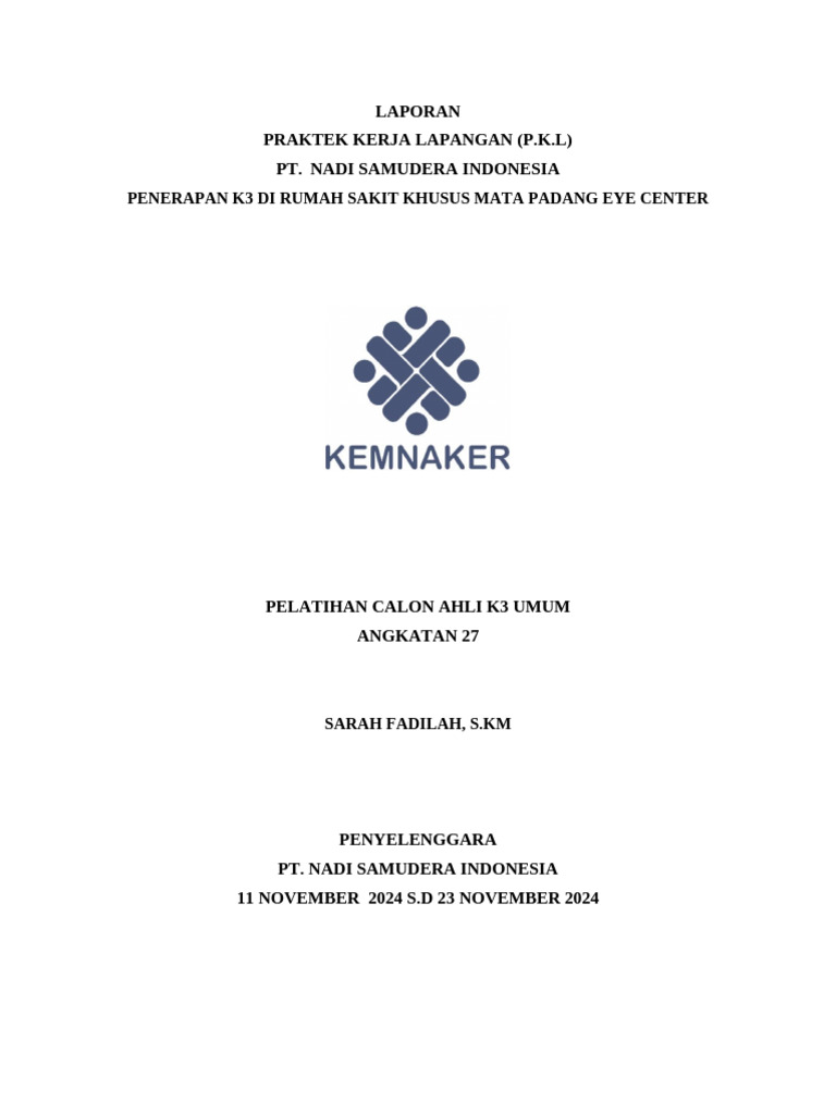 Penerapan K3 di Padang Eye Center | PDF