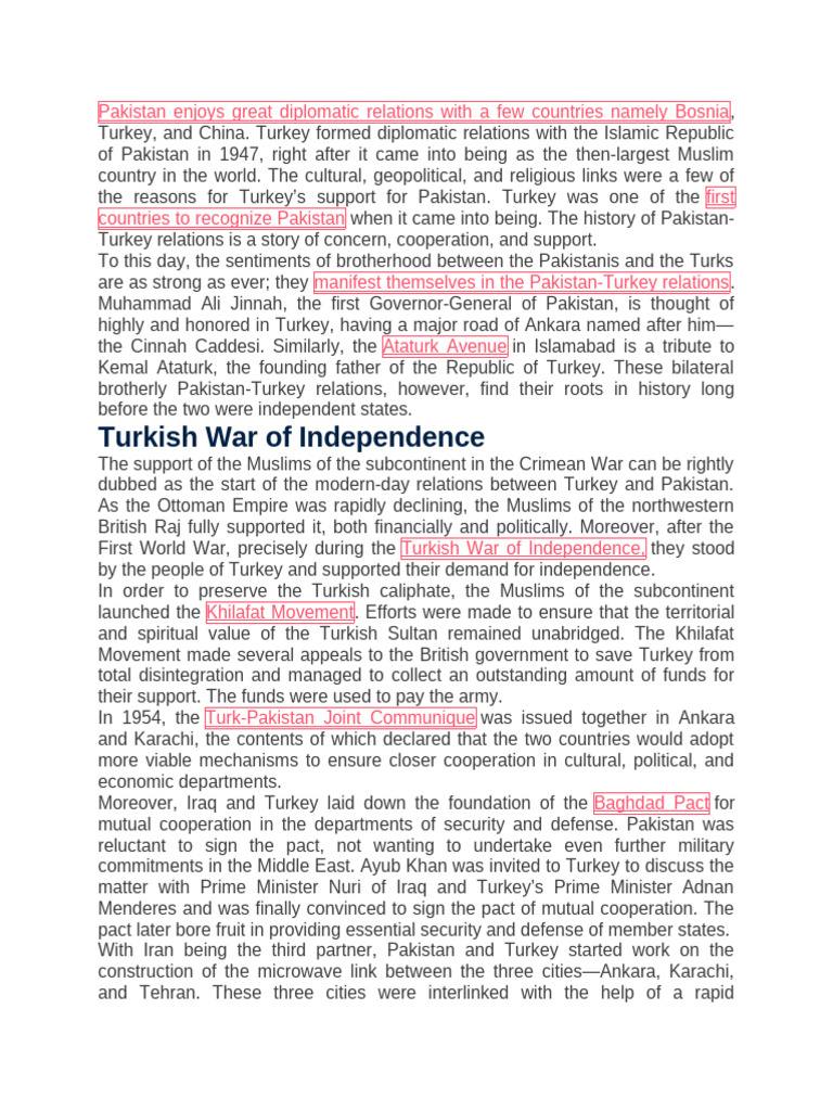Pakistan-Turkey Relations: A Historical Overview | PDF | Pakistan | Turkey