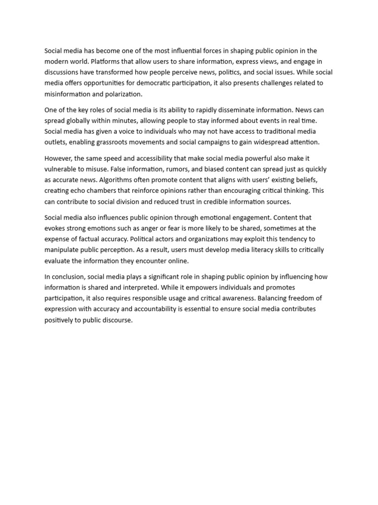 The Role of Social Media in Shaping Public Opinion | PDF