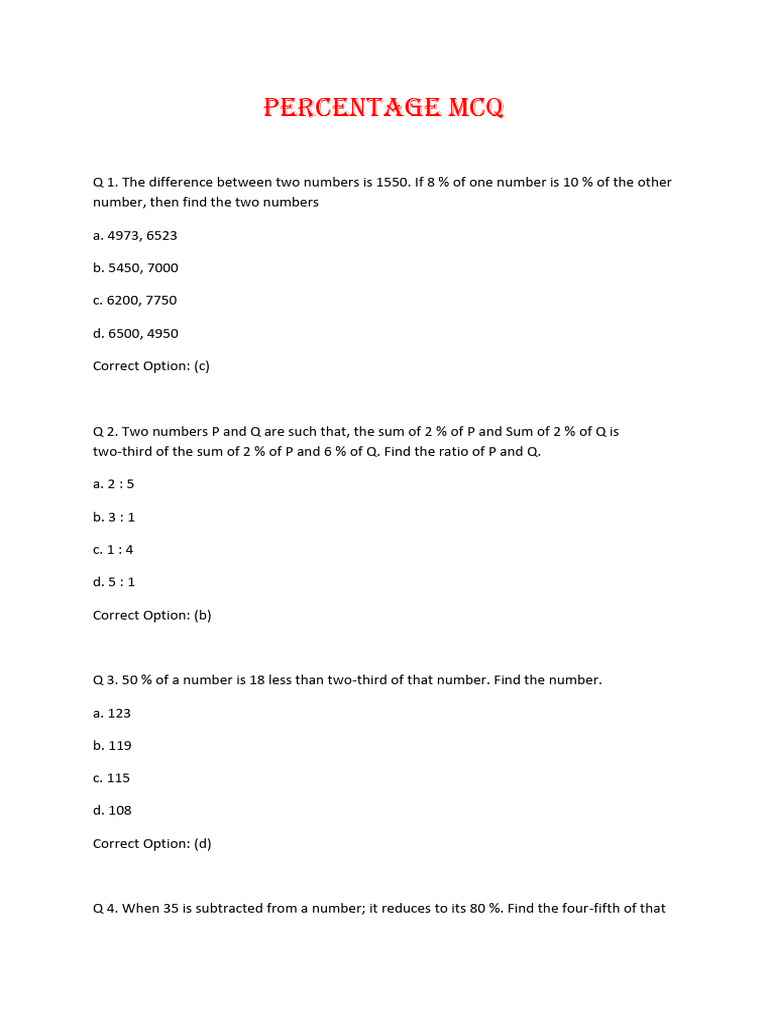 Percentage MCQ | PDF | Option (Finance) | Prices