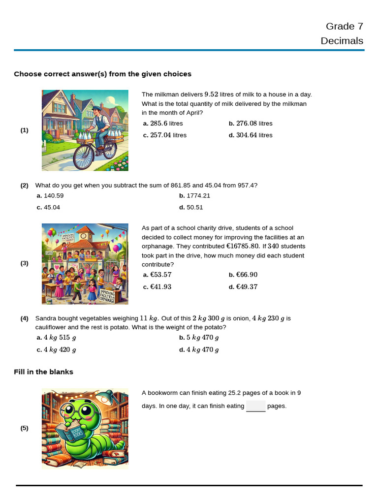 Maths Class VII Decimals Practice Paper 2025 Q | PDF | Arithmetic
