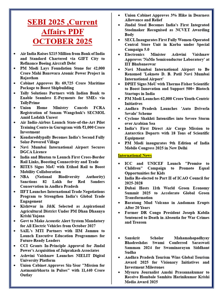 Sebi Oct To Dec 1 Liner | PDF | Reserve Bank Of India