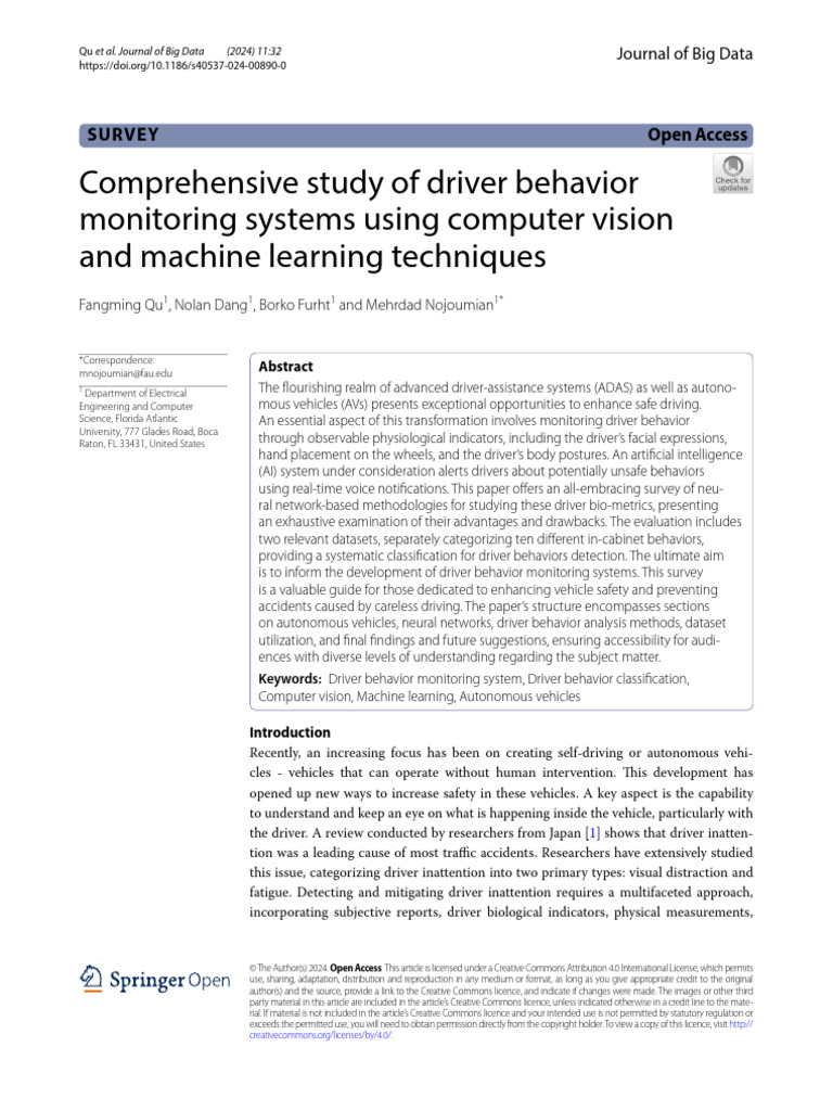 Comprehensive Study of Driver Behavior Monitoring Systems Using ...
