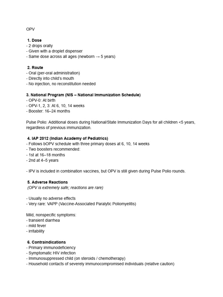OPV Vaccination Guidelines and Safety | PDF