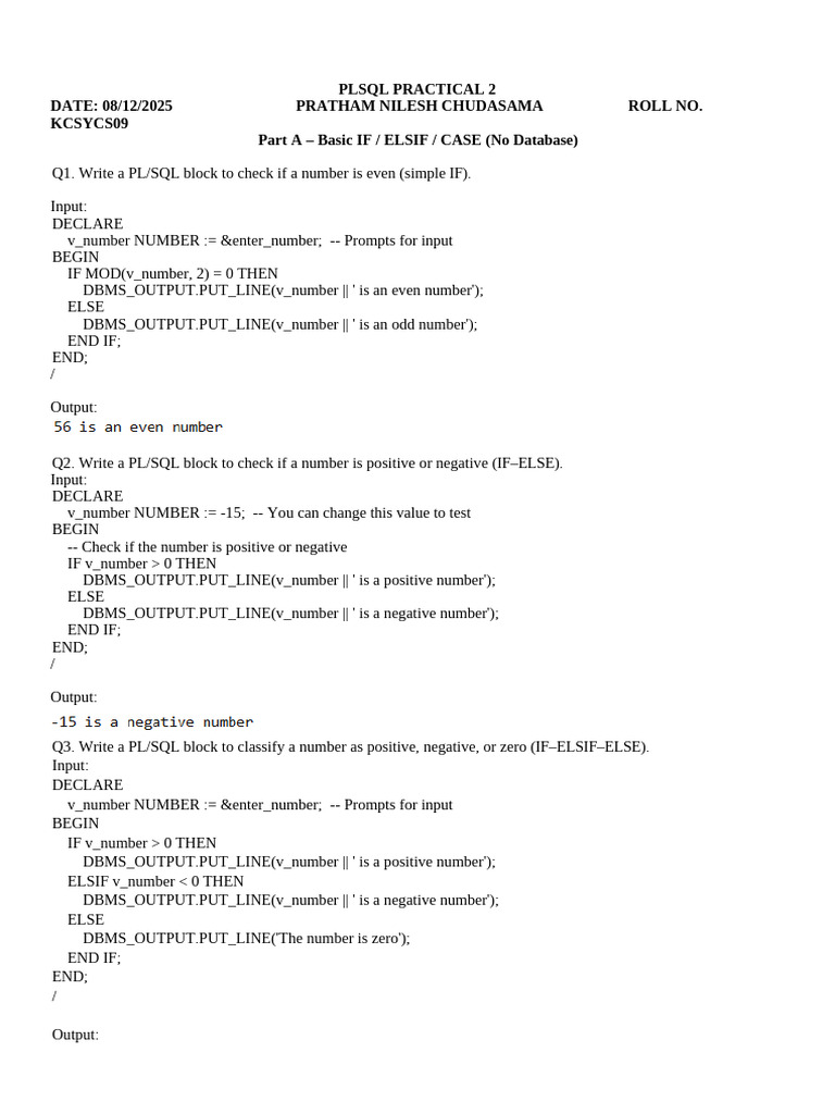 PLSQL Prac 2 | PDF | Computer Programming | Sql