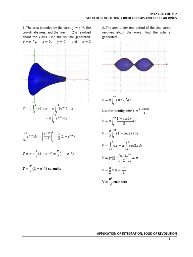 Solid of Revolution. Circular Disk and Circular Rings | PDF | Area | Volume