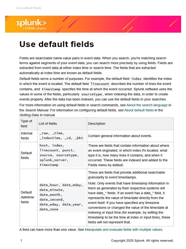 Understanding Splunk Default Fields | PDF