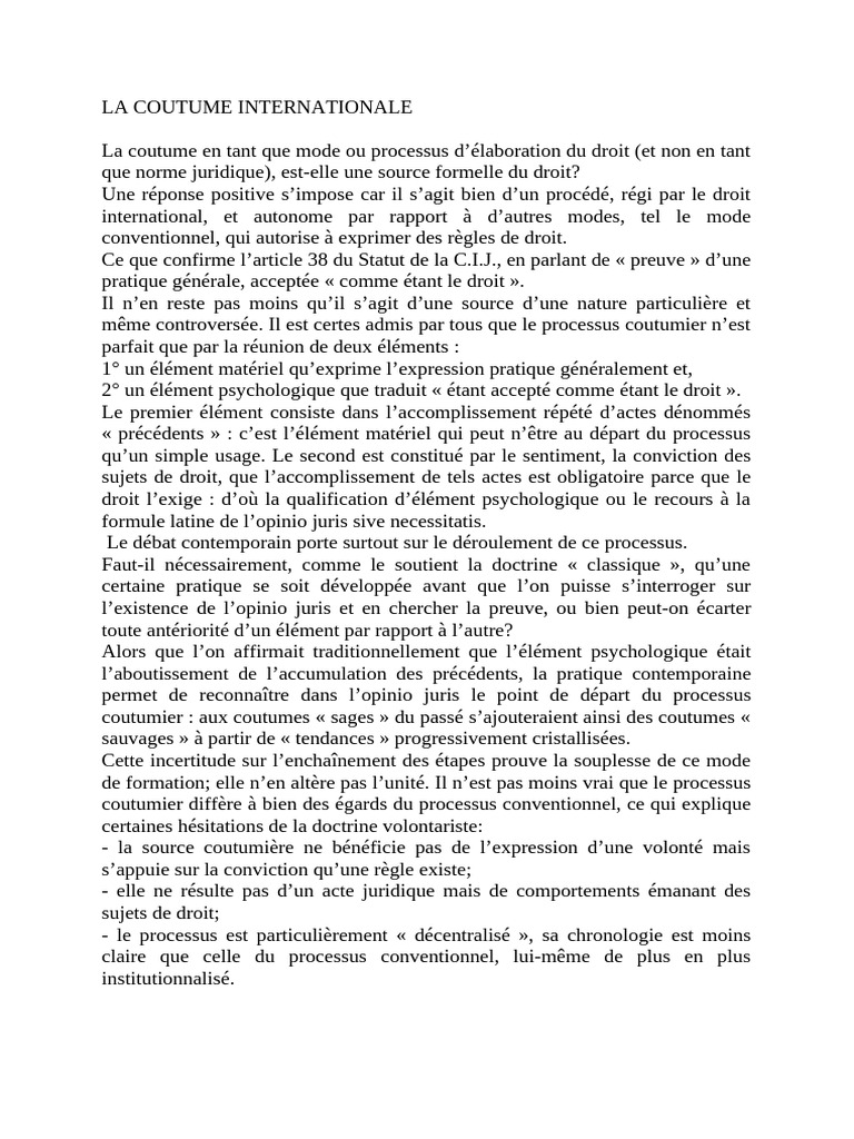 La Coutume Internationale : Fondements et Débats | PDF | Loi ...