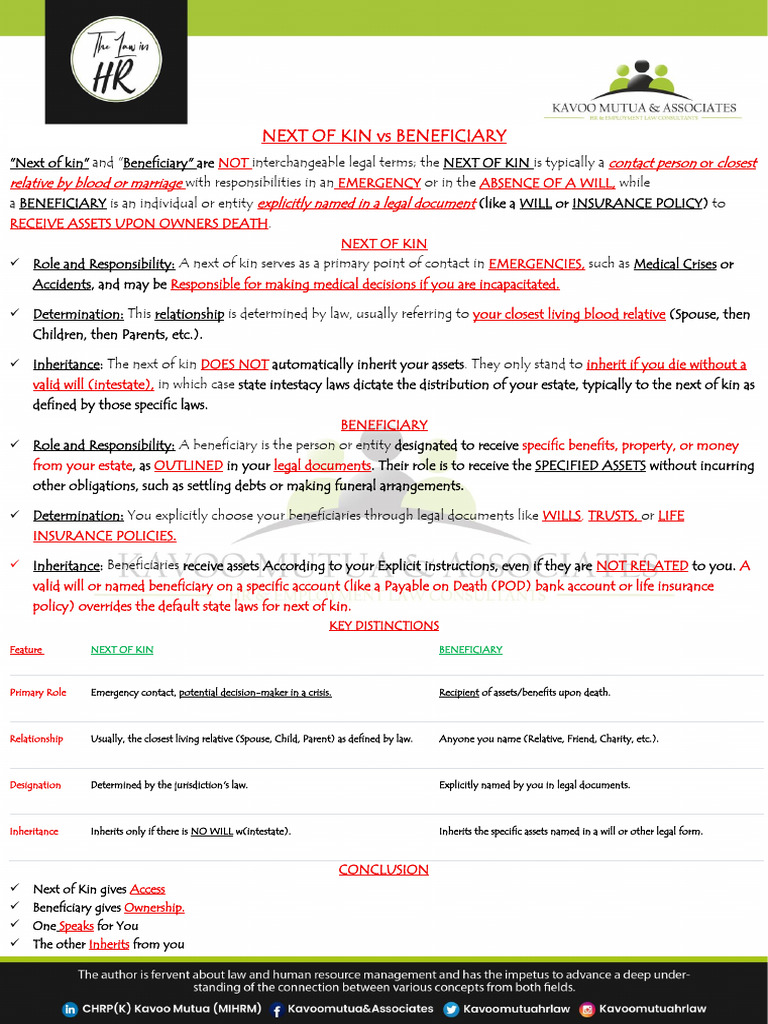 NEXT OF KIN Vs BENEFICIARY | PDF | Intestacy | Common Law
