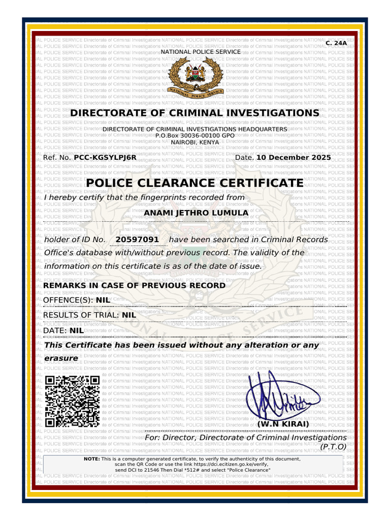 Pcc-kgsylpj6r-Police Clearance Certificate WK | PDF