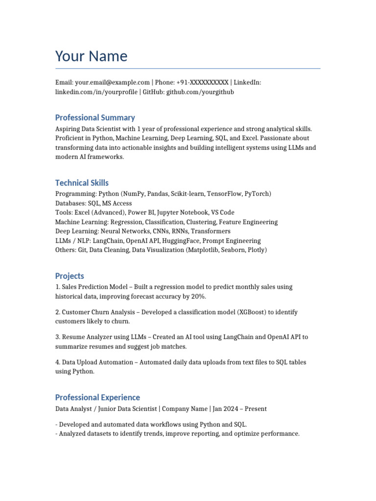 Data Scientist Resume Template | PDF