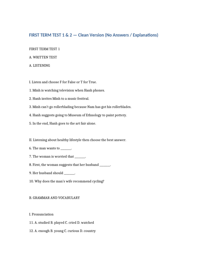 First Term Test 1 & 2 Overview | PDF