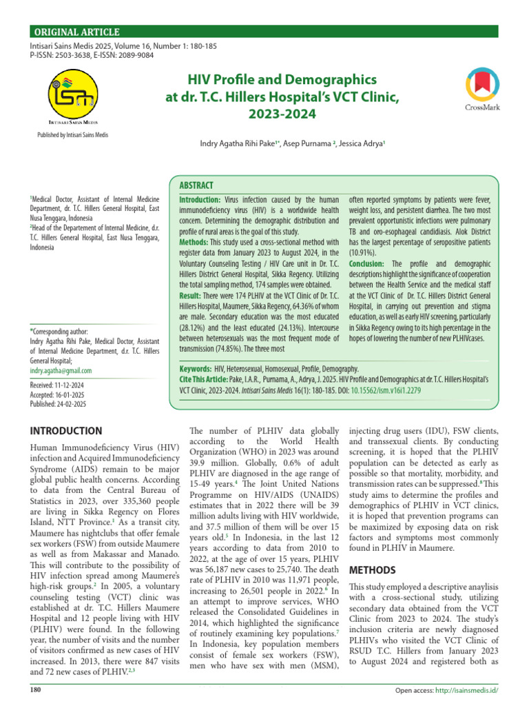 HIV Profile and Demographics at Dr. T.C. Hillers Hospital's VCT Clinic ...